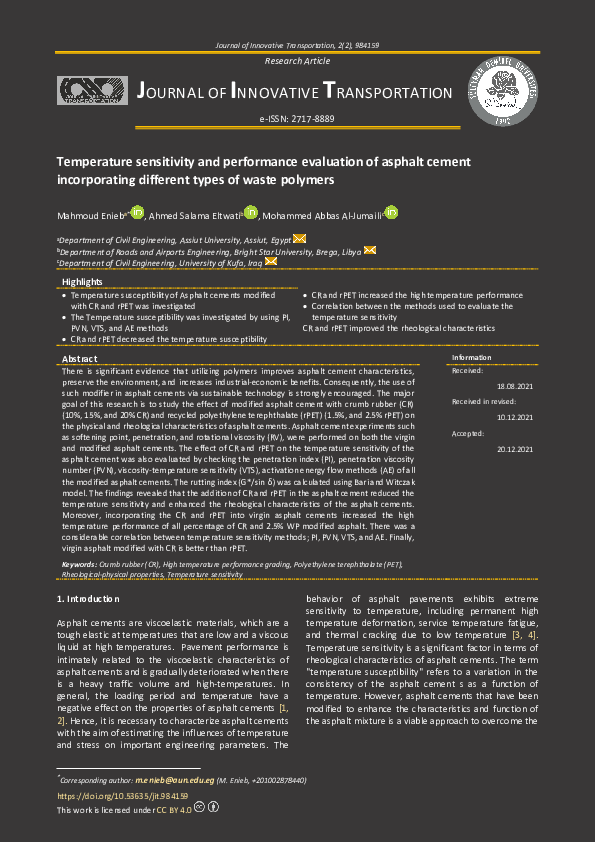 (PDF) Temperature sensitivity and performance evaluation of asphalt ...
