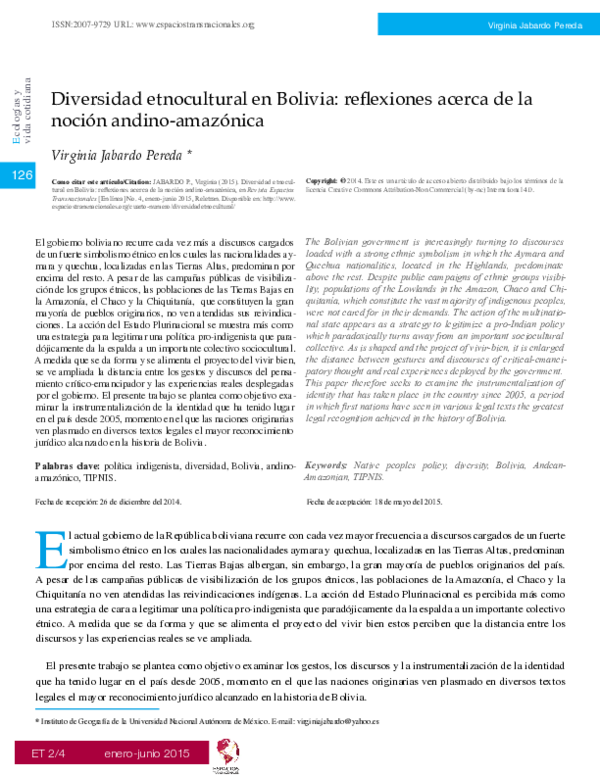 (PDF) Diversidad etnocultural en Bolivia: reflexiones acerca de la ...