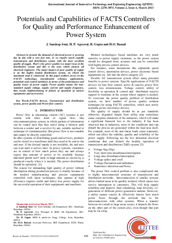 (PDF) Potentials and Capabilities of FACTS Controllers for Quality and Performance Enhancement ...