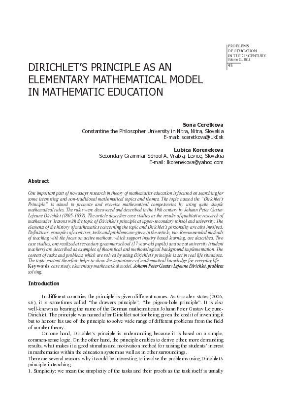 (PDF) Dirichlet's Principle as an Elementary Mathematical Model in ...