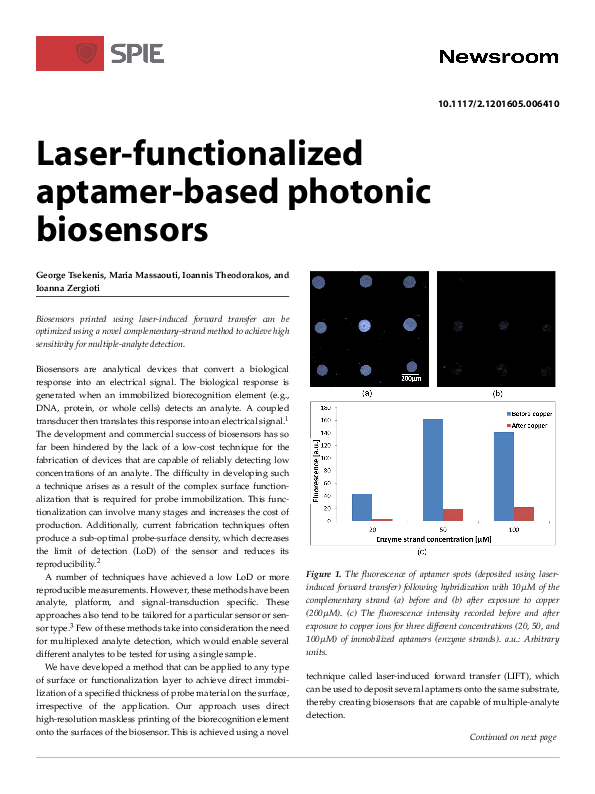 (PDF) Laser-functionalized aptamer-based photonic biosensors | George ...
