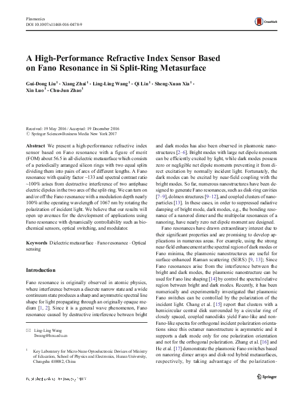 (PDF) High performance refractive index sensor based on low Q-factor ring resonators and FFT ...