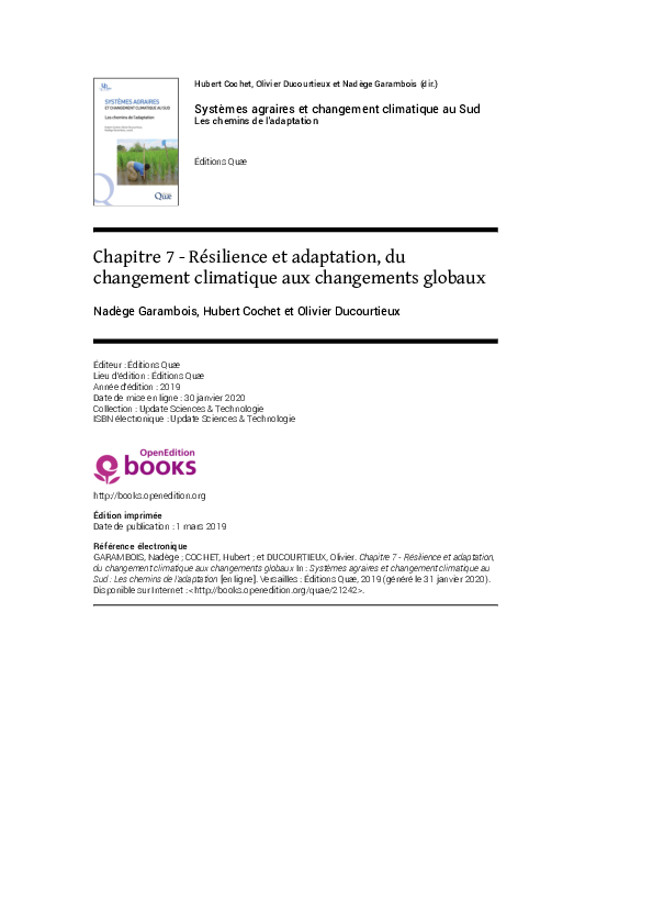 (PDF) Chapitre 7 - Résilience et adaptation, du changement climatique ...