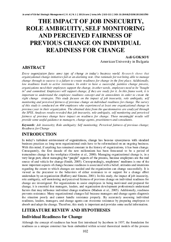 (PDF) The Impact of Job Insecurity, Role Ambiguity, Self Monitoring and ...