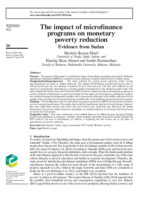 (PDF) The impact of microfinance programs on monetary poverty reduction