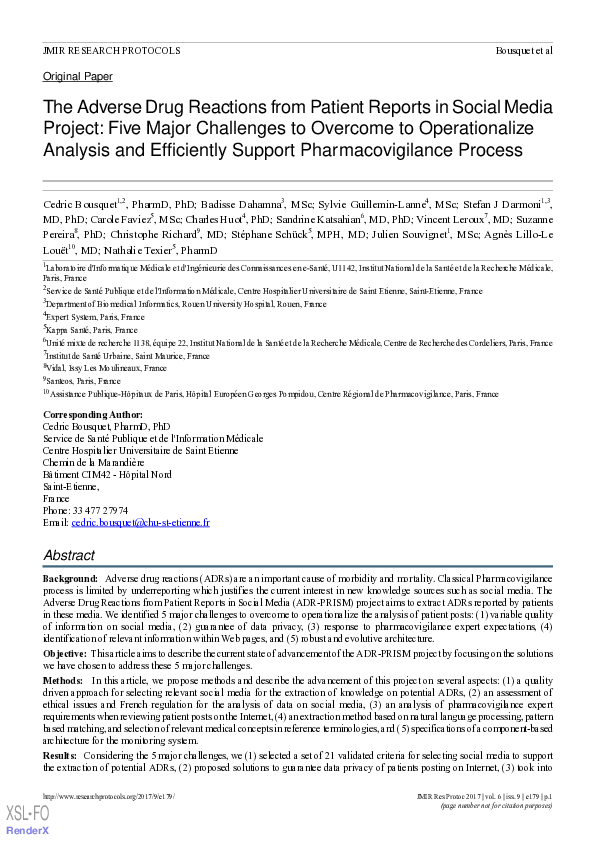 (PDF) The Adverse Drug Reactions from Patient Reports in Social Media ...