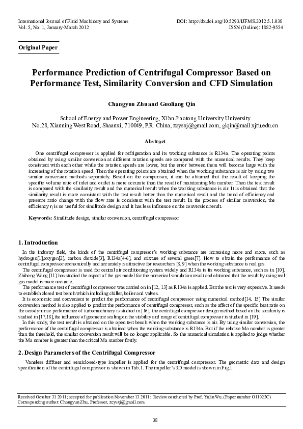 Pdf Centrifugal Compressor Performance Prediction Using Cfd And Tests