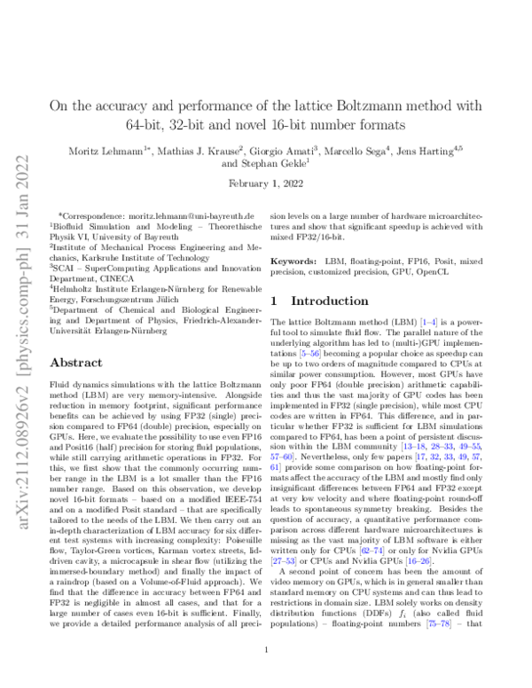 (PDF) On the accuracy and performance of the lattice Boltzmann method with 64-bit, 32-bit and ...