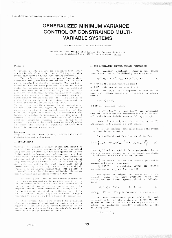 (PDF) Generalized Minimum Variance Control Of Constrained Multivariable Systems