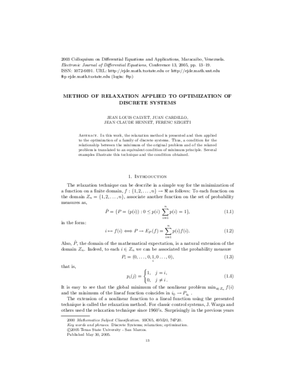(PDF) Method of Relaxation Applied to Optimization of Discrete Systems