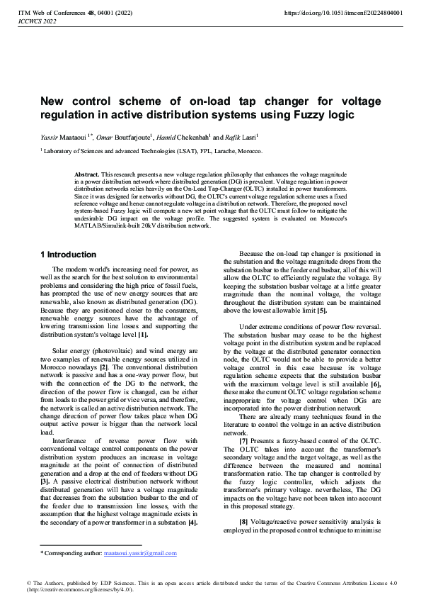 (PDF) New control scheme of on-load tap changer for voltage regulation in active distribution ...