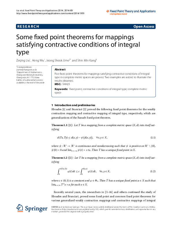 Pdf Some Fixed Point Theorems For Mappings Satisfying Contractive Conditions Of Integral Type