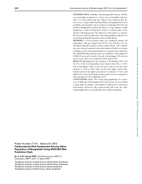 (PDF) Cardiovascular Risk Assessment Among Urban Population of ...