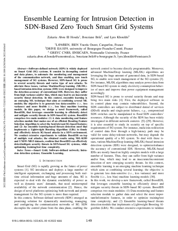 (PDF) Ensemble Learning for Intrusion Detection in SDN-Based Zero Touch Smart Grid Systems