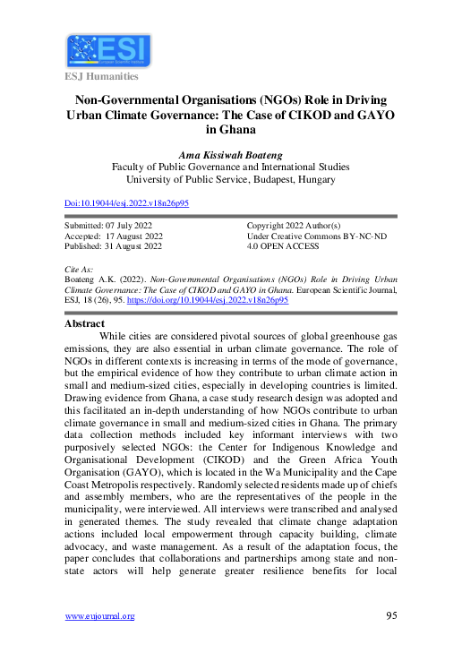 (PDF) NGOs and Urban Climate Governance in Ghana