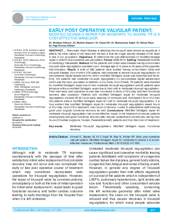 (PDF) Early Post Operative Valvular Patient | shahbaz Ahmad - Academia.edu