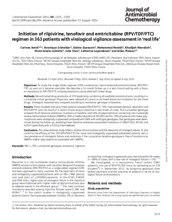 (PDF) Initiation of rilpivirine, tenofovir and emtricitabine (RPV/TDF ...