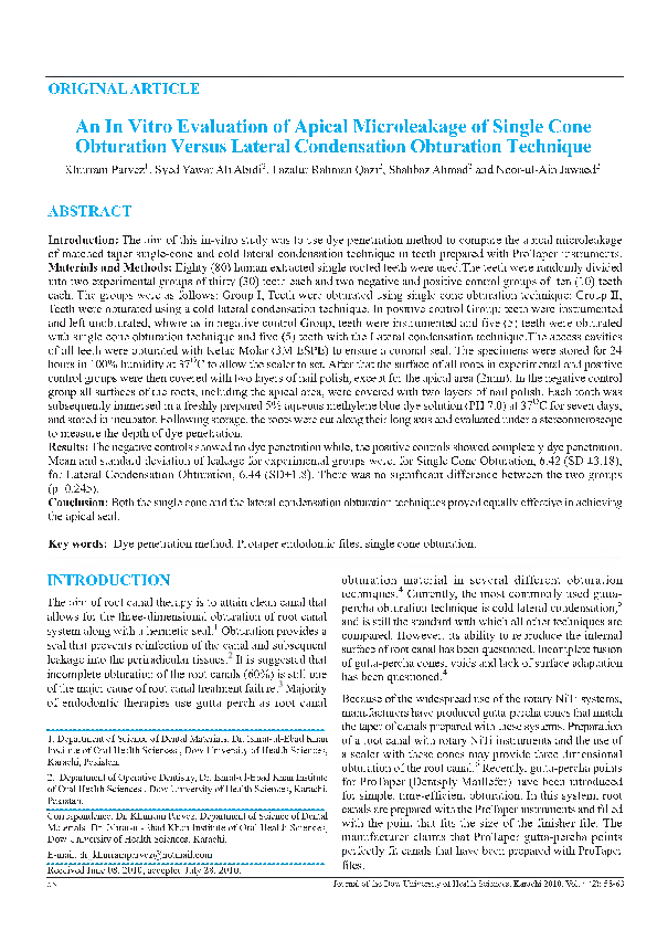 (PDF) An In Vitro Evaluation of Apical Microleakage of Single Cone ...