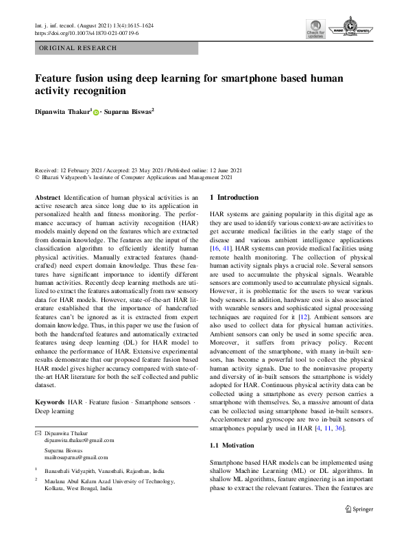 (PDF) Feature fusion using deep learning for smartphone based human activity recognition