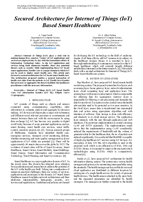 (PDF) Secured Architecture for Internet of Things (IoT) Based Smart ... (PDF) Secured Architecture for Internet of Things (IoT) Based Smart ...