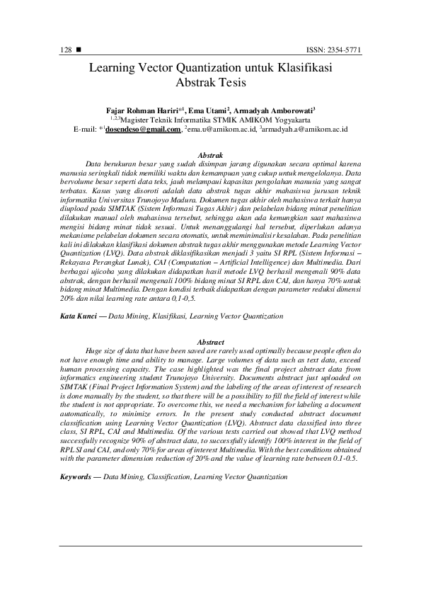 (PDF) Learning Vector Quantization untuk Klasifikasi Abstrak Tesis