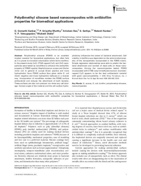 (PDF) Polydimethyl siloxane based nanocomposites with antibiofilm ...