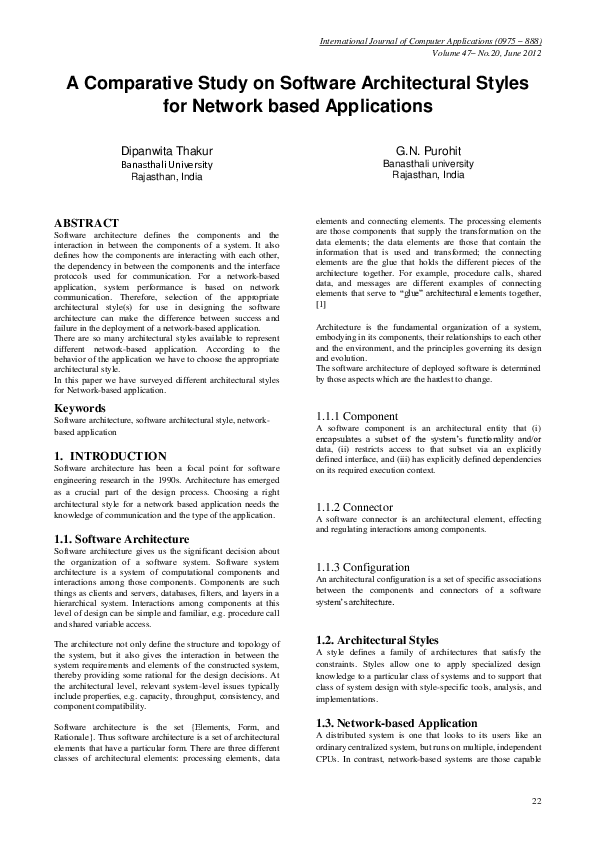 (PDF) A Comparative Study on Software Architectural Styles for Network based Applications ...