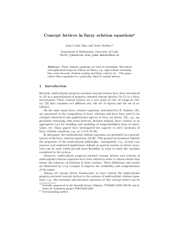 Pdf Concept Lattices In Fuzzy Relation Equations Jesús Medina