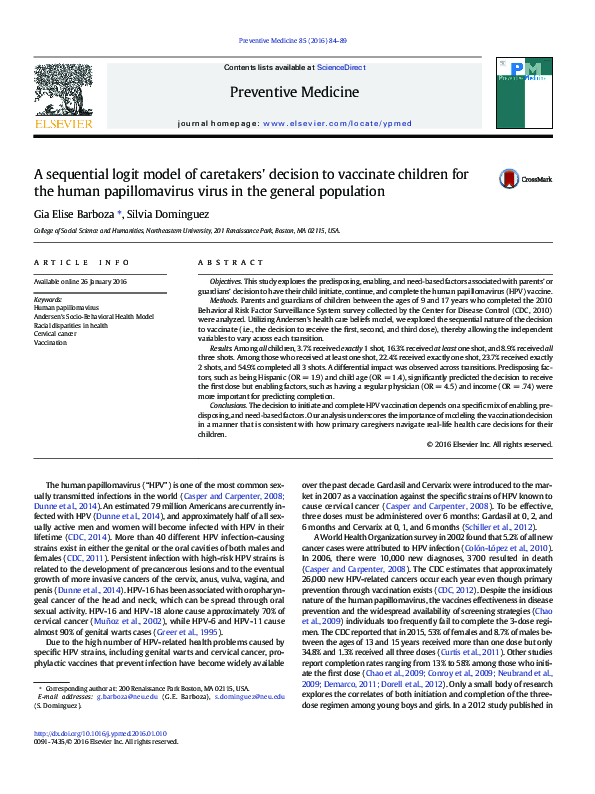(PDF) A sequential logit model of caretakers' decision to vaccinate ...