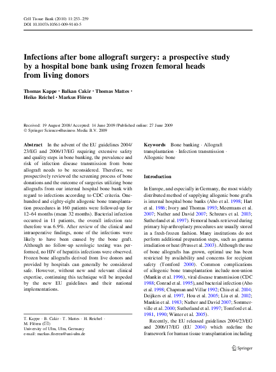 (PDF) Infections after bone allograft surgery: a prospective study by a hospital bone bank using ...