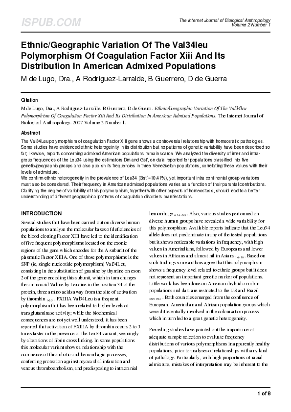 (PDF) Ethnic/Geographic Variation Of The Val34leu Polymorphism Of ...