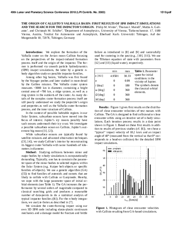 (PDF) The Origin of Callisto ’ S Valhalla Basin : First Results of SPH ...