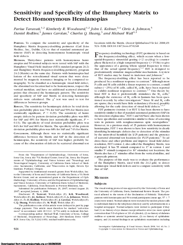 (PDF) Sensitivity and Specificity of the Humphrey Matrix to Detect ...