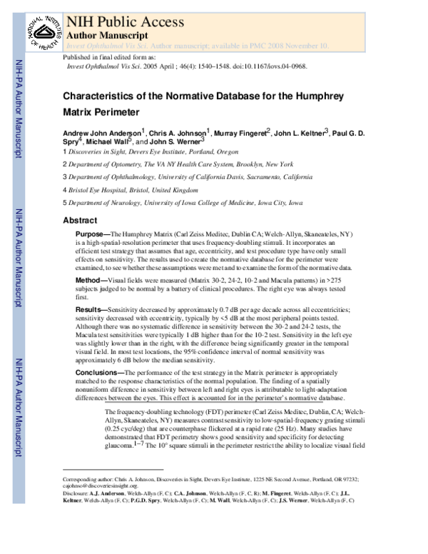(PDF) Characteristics of the Normative Database for the Humphrey Matrix ...