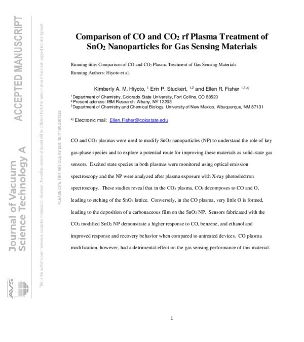 (PDF) Comparison of CO and CO2 rf plasma treatment of SnO2 ...