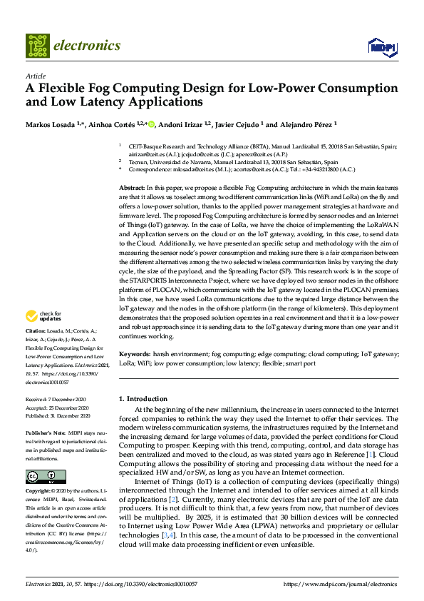 Pdf A Flexible Fog Computing Design For Low Power Consumption And Low Latency Applications