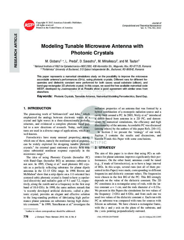 (PDF) Modeling Tunable Microwave Antenna with Photonic Crystals | Mona Mihailescu - Academia.edu