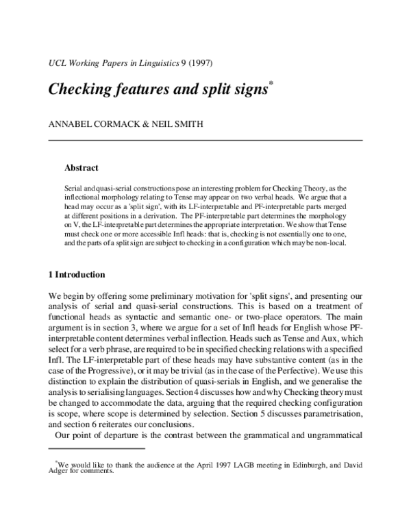 (PDF) Checking Features and Split Signs