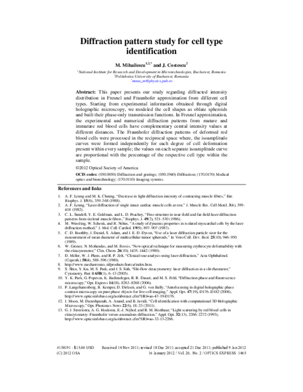 (PDF) Diffraction pattern study for cell type identification