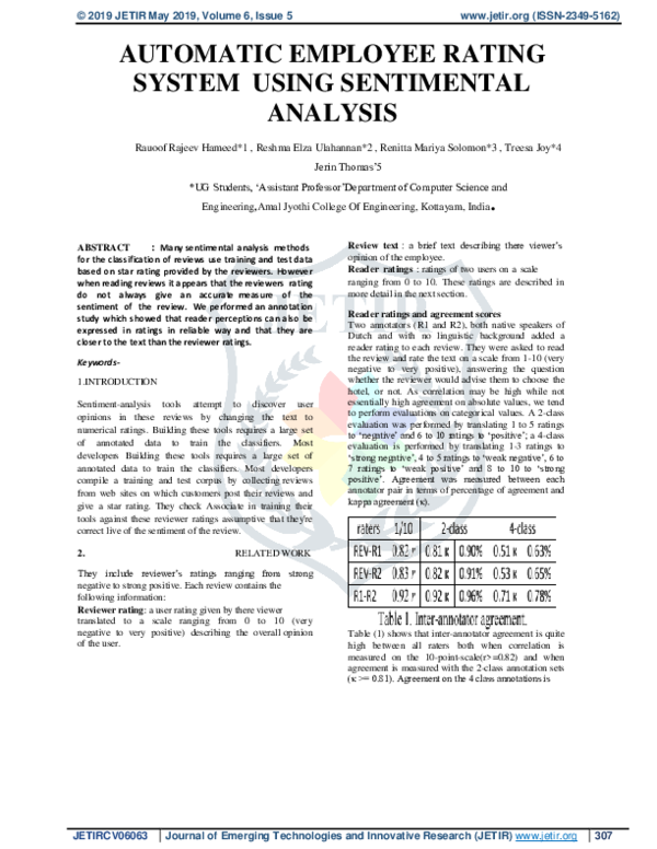 (PDF) Automatic Employee Rating System Using Sentimental Analysis