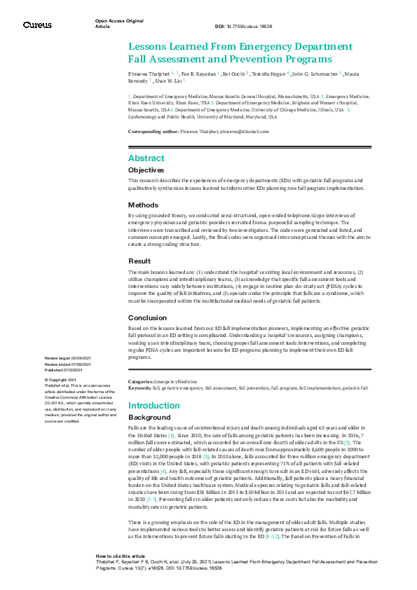 (PDF) Lessons Learned From Emergency Department Fall Assessment and ...