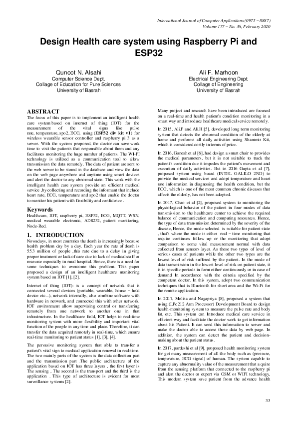 (PDF) Design Health care system using Raspberry Pi and ESP32