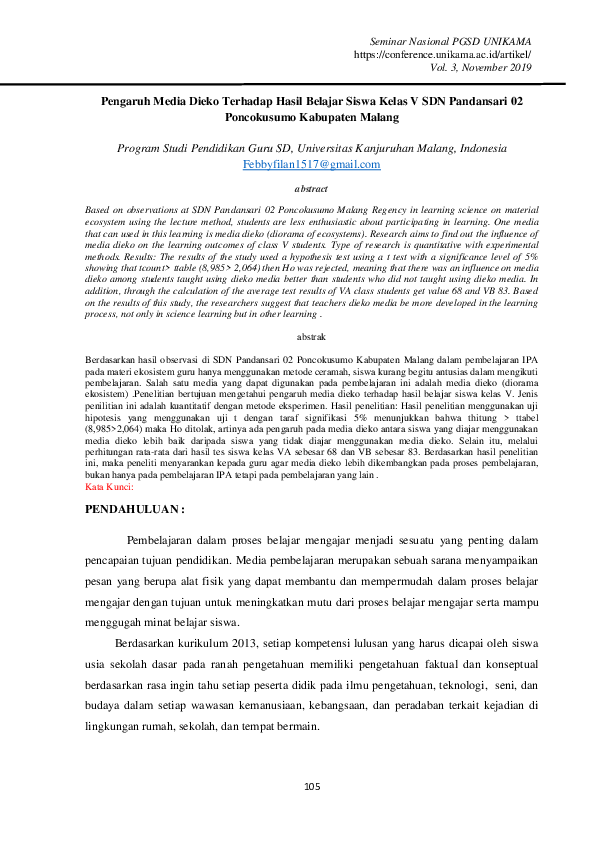 (PDF) Pengaruh Media Dieko Terhadap Hasil Belajar Siswa Kelas V SDN Pandansari 02 Poncokusumo ...