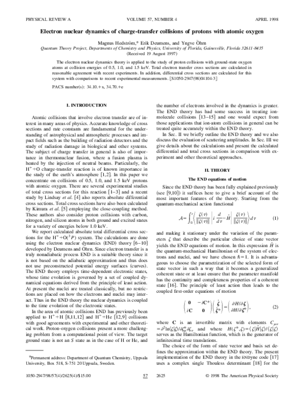 (PDF) Electron nuclear dynamics of charge-transfer collisions of protons with atomic oxygen