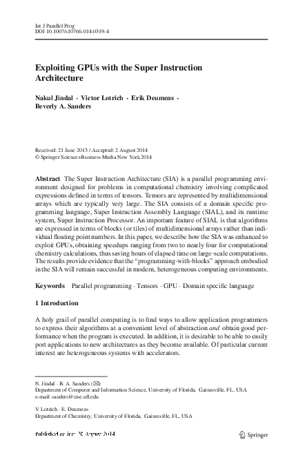 (PDF) Exploiting GPUs with the Super Instruction Architecture