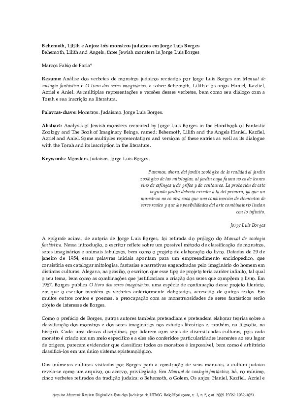 (PDF) Behemoth, Lilith e Anjos: três monstros judaicos em Jorge Luis Borges