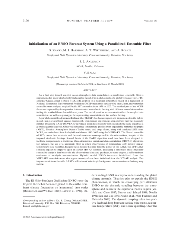 Pdf Initialization Of An Enso Forecast System Using A Parallelized Ensemble Filter
