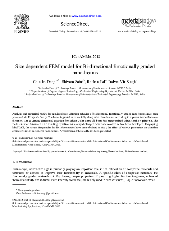 Pdf Size Dependent Fem Model For Bi Directional Functionally Graded Nano Beams Chinika Dangi