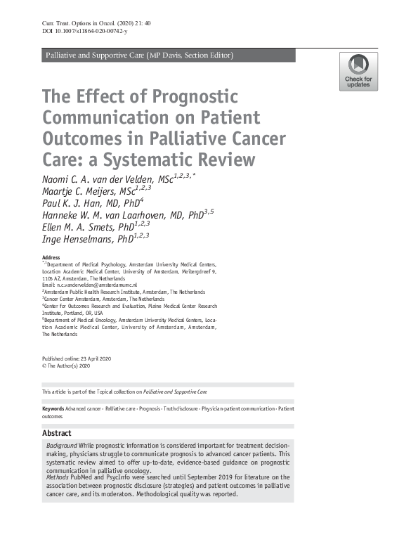 (PDF) The Effect of Prognostic Communication on Patient Outcomes in ...