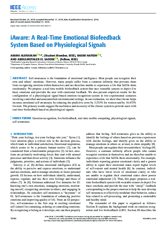 (PDF) iAware: A Real-Time Emotional Biofeedback System Based on ...